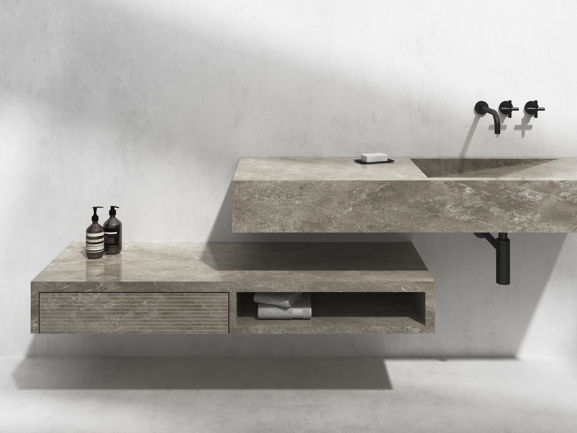 Wall-mounted storage & basin