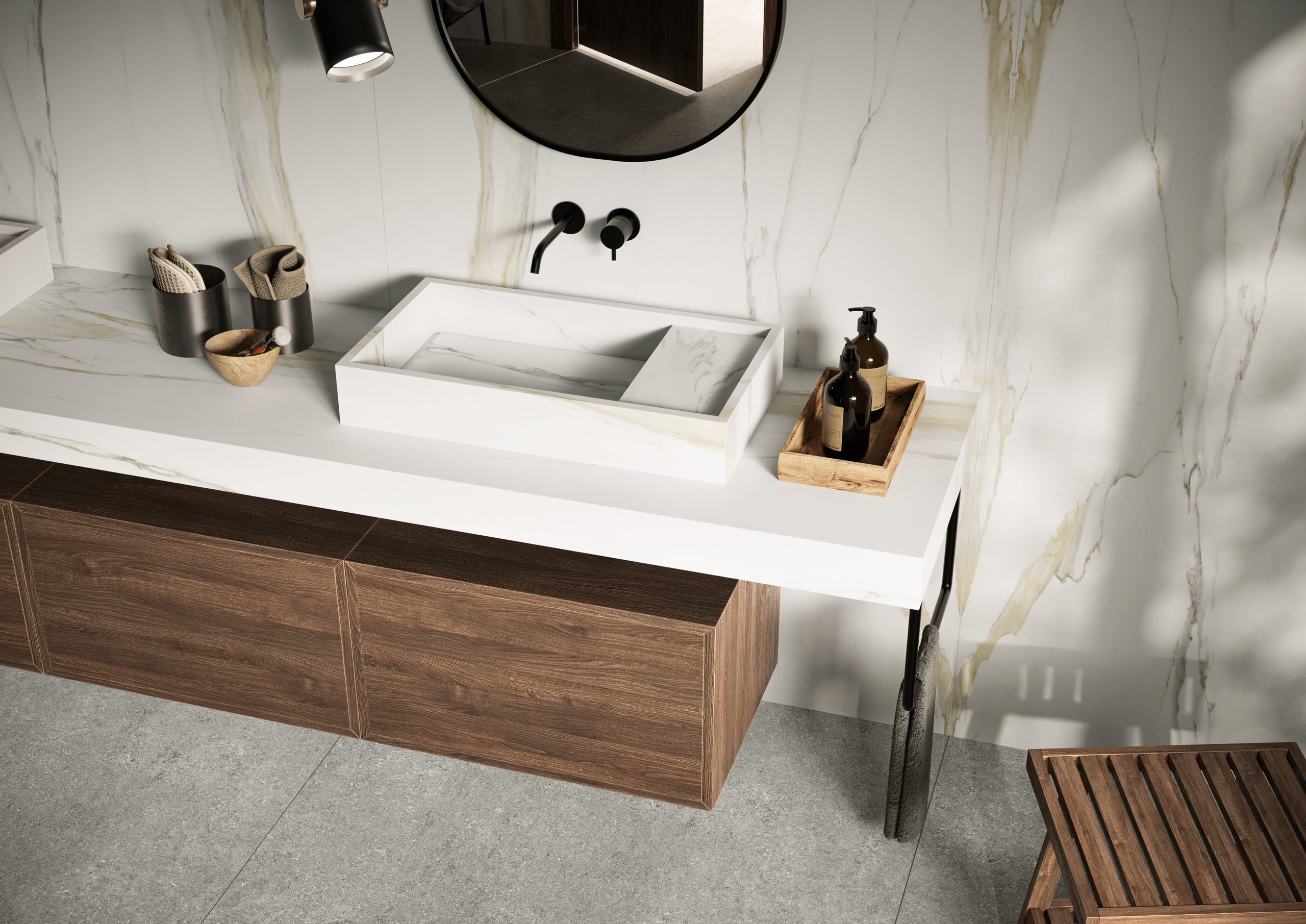 Introducing Bookmatch Bliss. A new marble-effect porcelain tile from Italy.