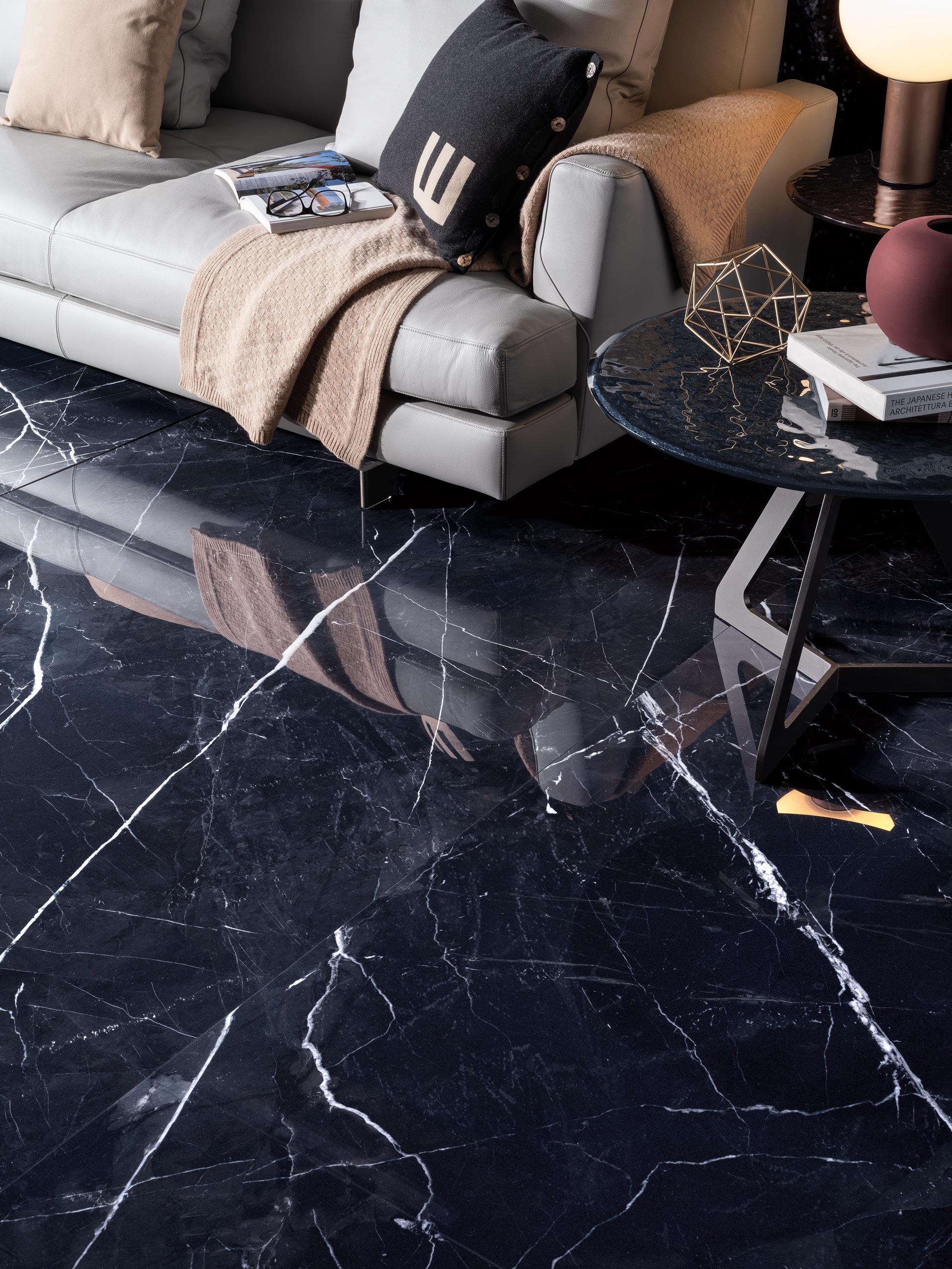 Black Calacatta - Polished is a black Italian porcelain tile.