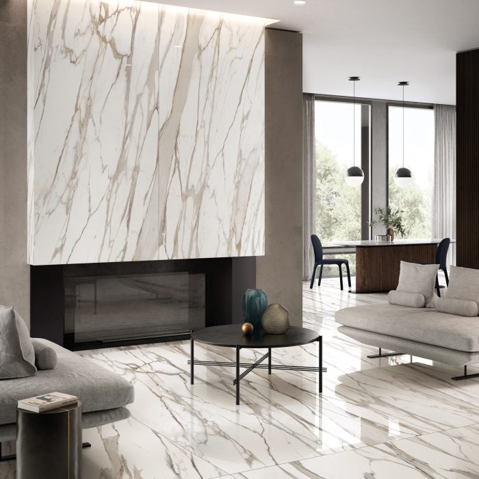 Calacatta Canova - Natural is a white Italian porcelain tile.