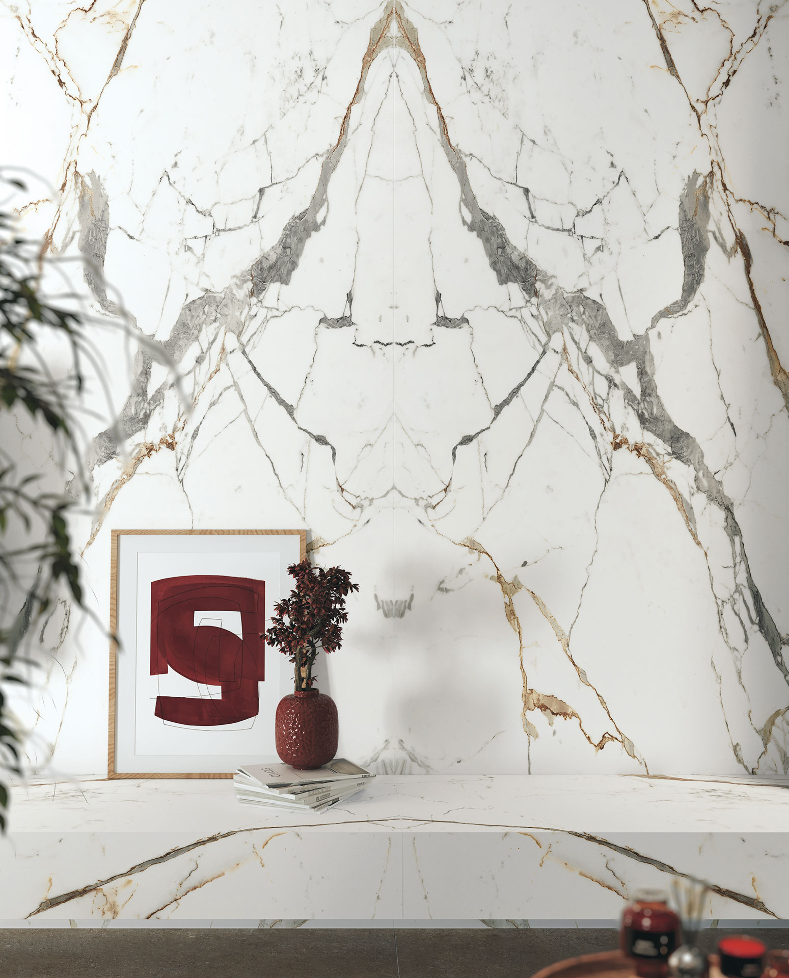 Elevate your space with the powerful impact of porcelain bookmatched ...