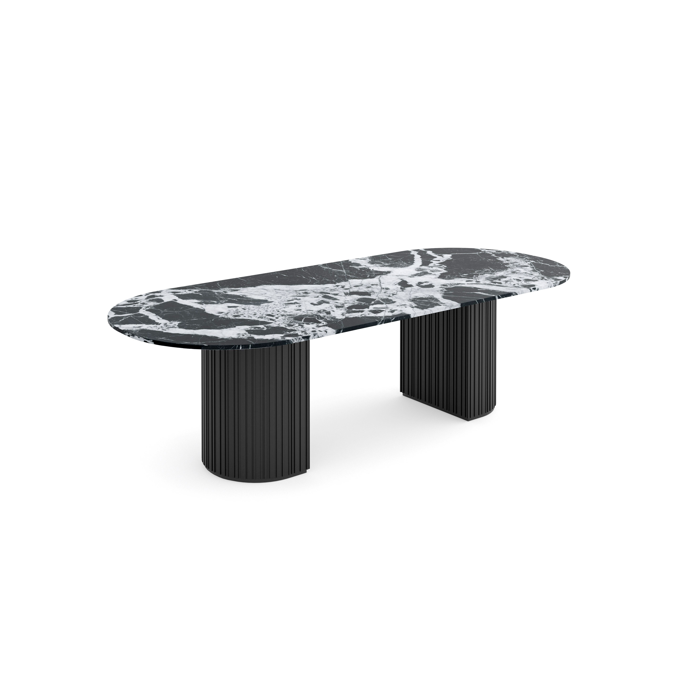 Tavolo Mezzaluna Romano dining table with wood strip base in porcelain ...