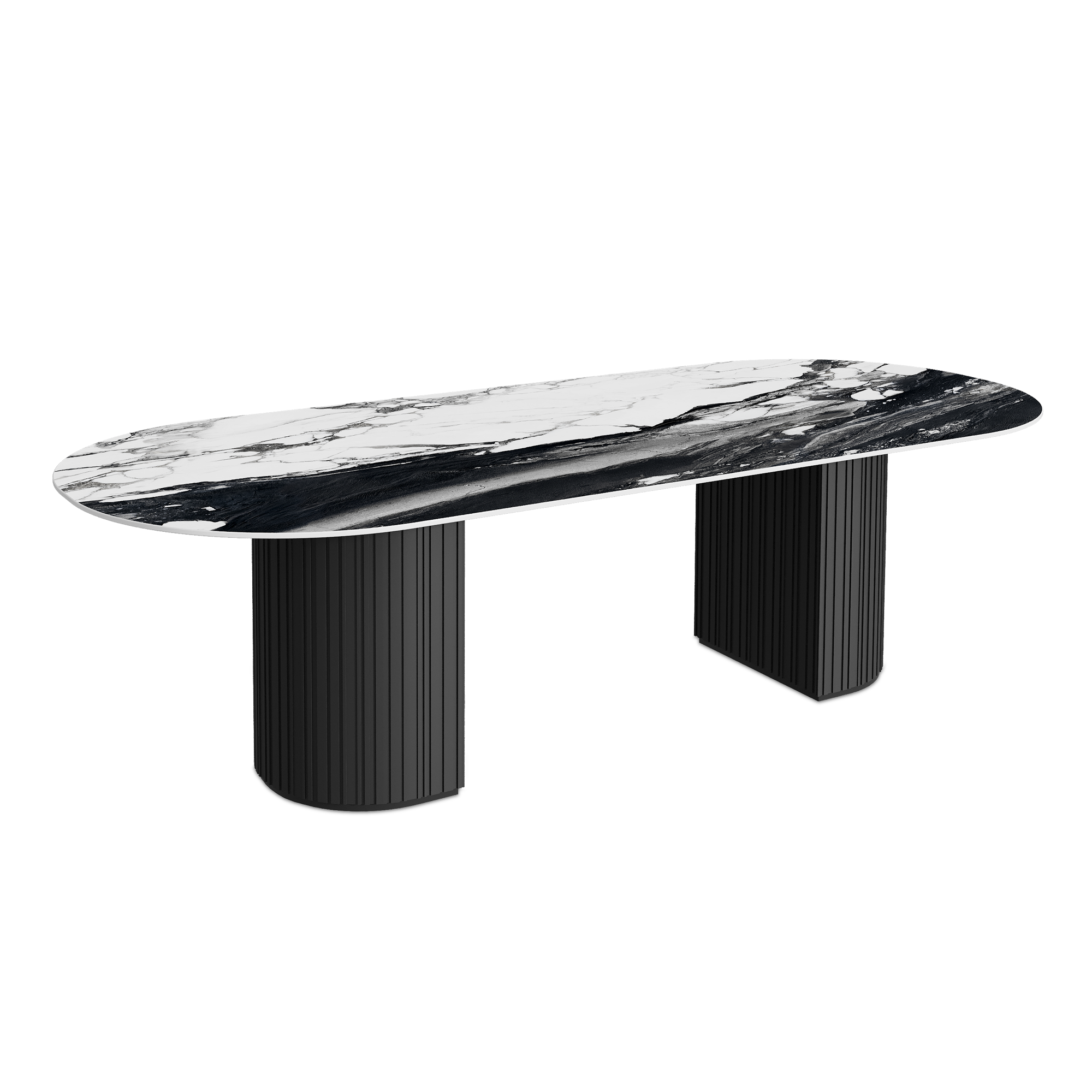 Tavolo Mezzaluna Romano dining table with wood strip base in porcelain ...